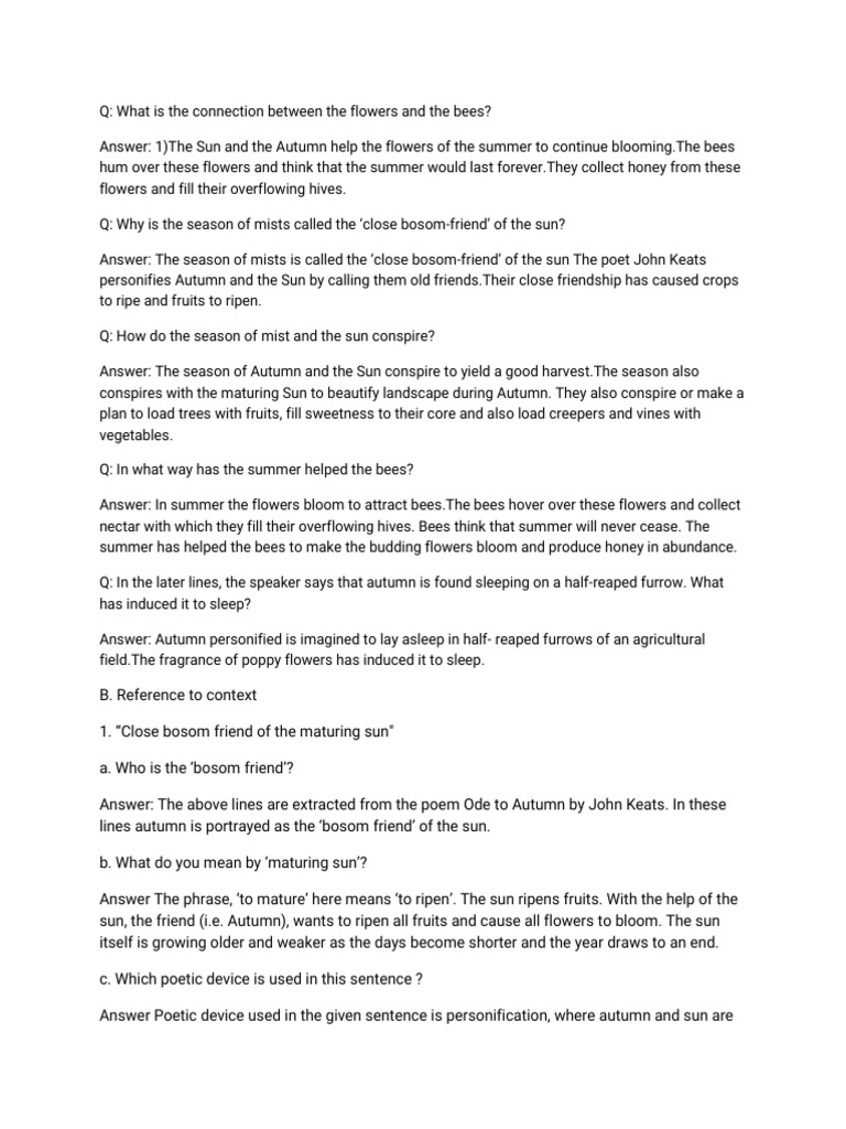 Ode To Autumn Q and Ans | PDF