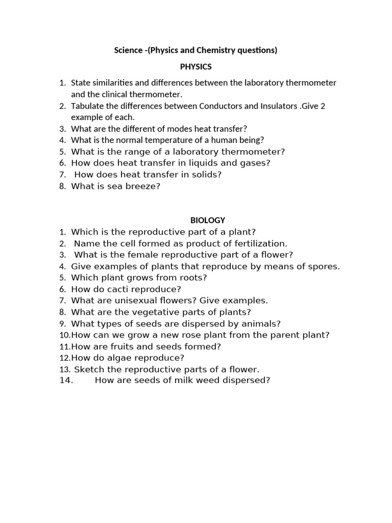 Physics and Biology Exam Questions | PDF