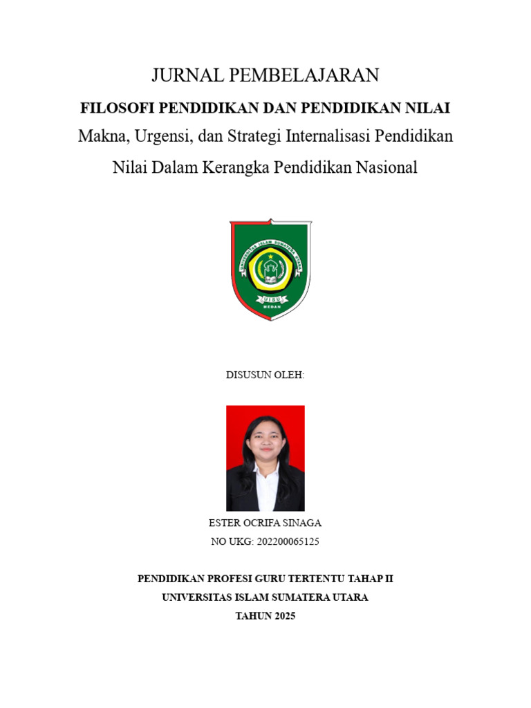 Ester Ocrifa Sinaga - 202200065125 - Filosofi Pendidikan Dan Pendidikan Nilai | PDF