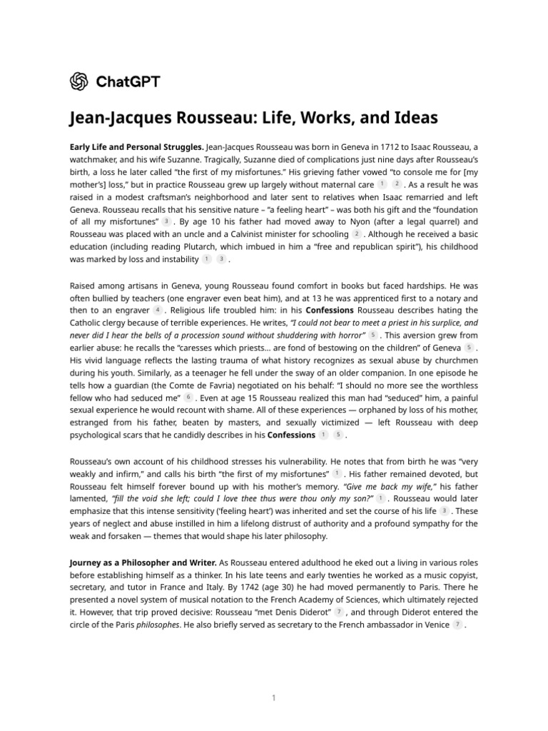 Jean-Jacques Rousseau - Life, Works, and Ideas | PDF | Jean Jacques ...