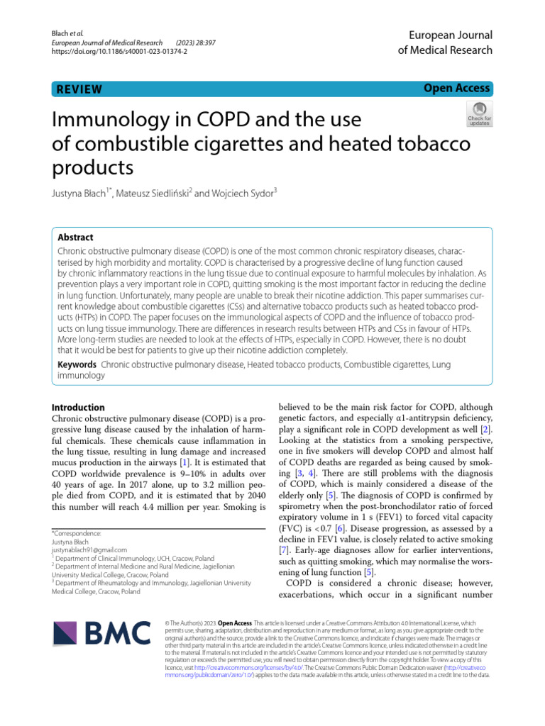 Immunology in COPD and The Use of Combustible Cigarettes and Heated ...