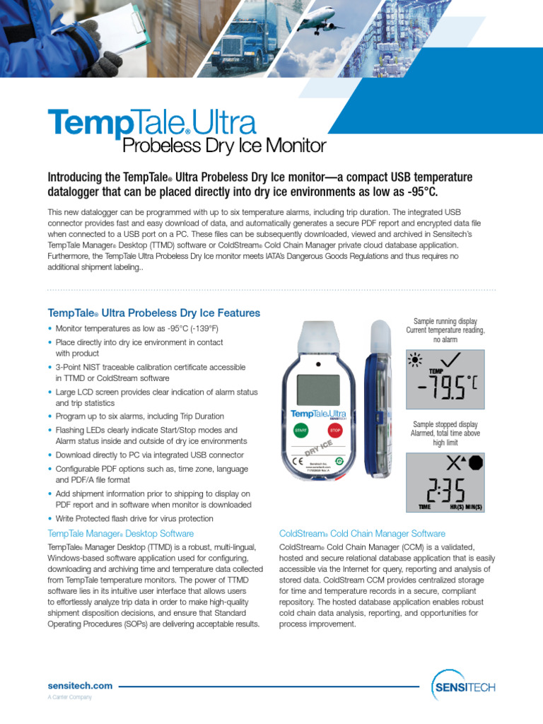 TempTale® Ultra Dry Ice Monitor Overview | PDF | Computer Monitor | Usb