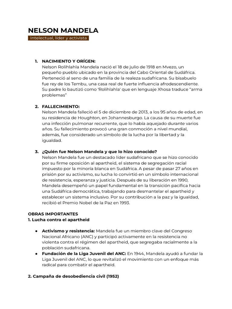 DPCC - Biografía de Nelson Mandela | PDF | Nelson Mandela | Segregación racial