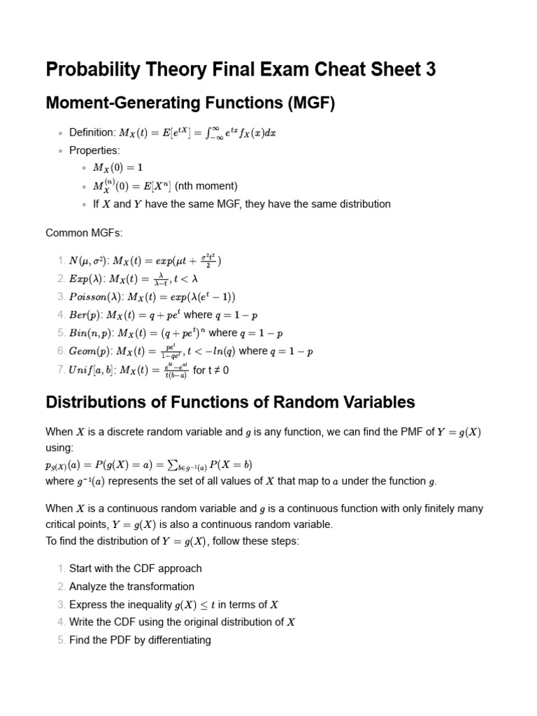 Probability Theory Exam Cheat Sheet | PDF | Functions And Mappings ...
