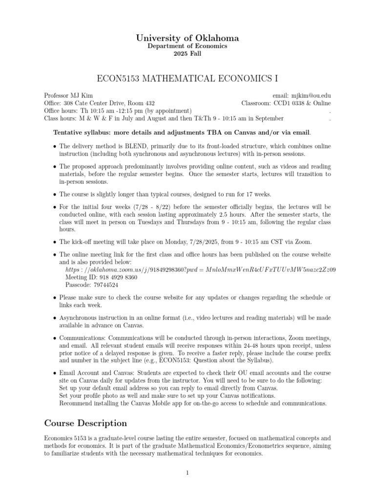 Math Syllabus Fall2025 | PDF | Mathematical Optimization | Algebra