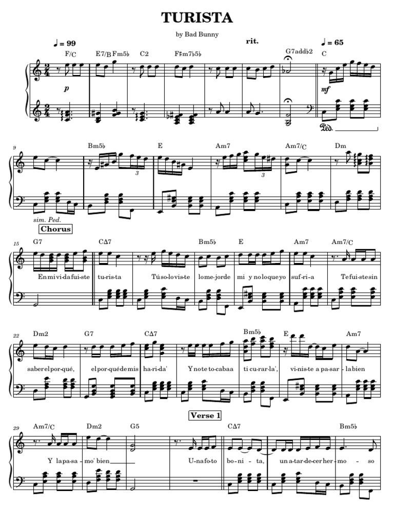 Partitura de "Turista" de Bad Bunny | PDF