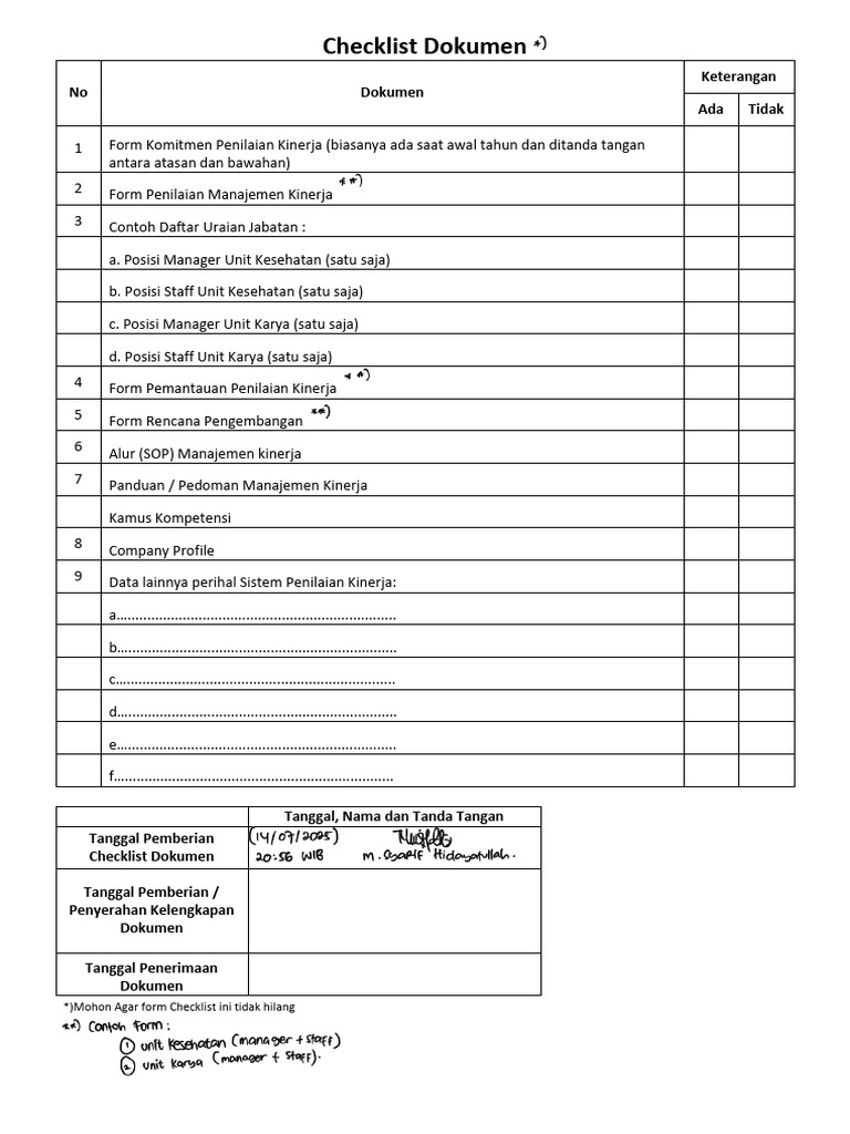Checklist Dokumen | PDF