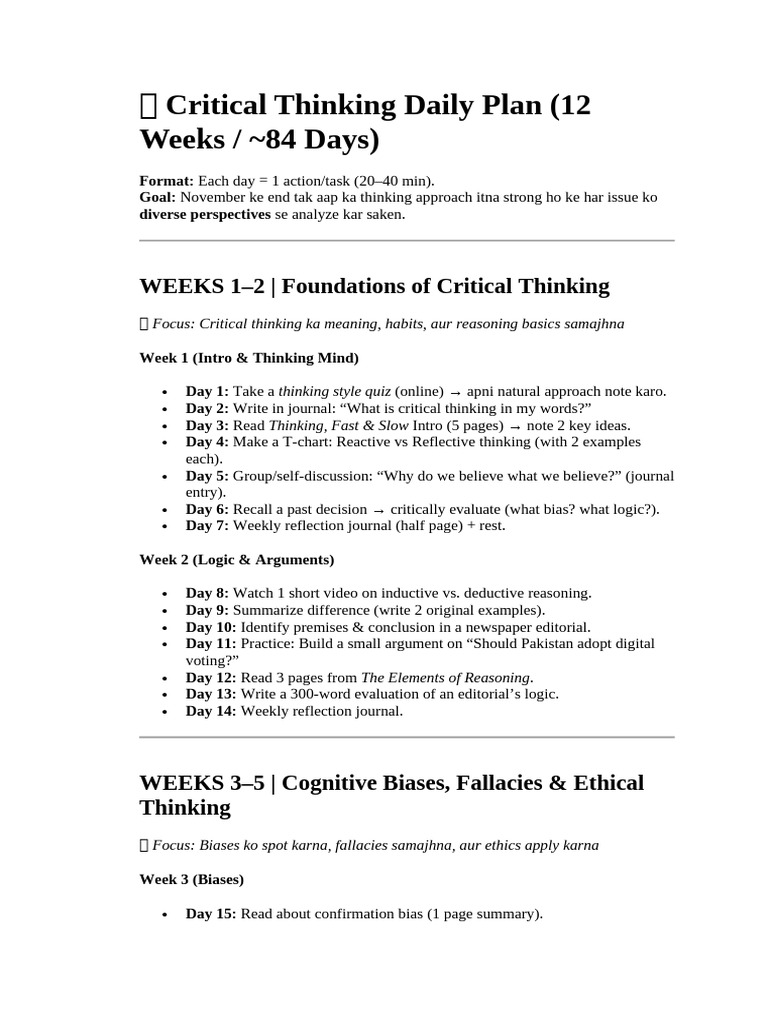 ? Critical Thinking Daily Plan | PDF | Thought | Critical Thinking