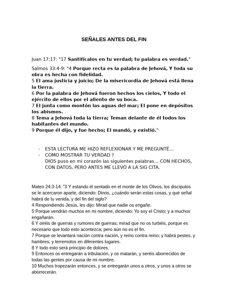 Señales del Fin: Reflexiones Bíblicas | PDF | Jesús | Seguridad alimentaria