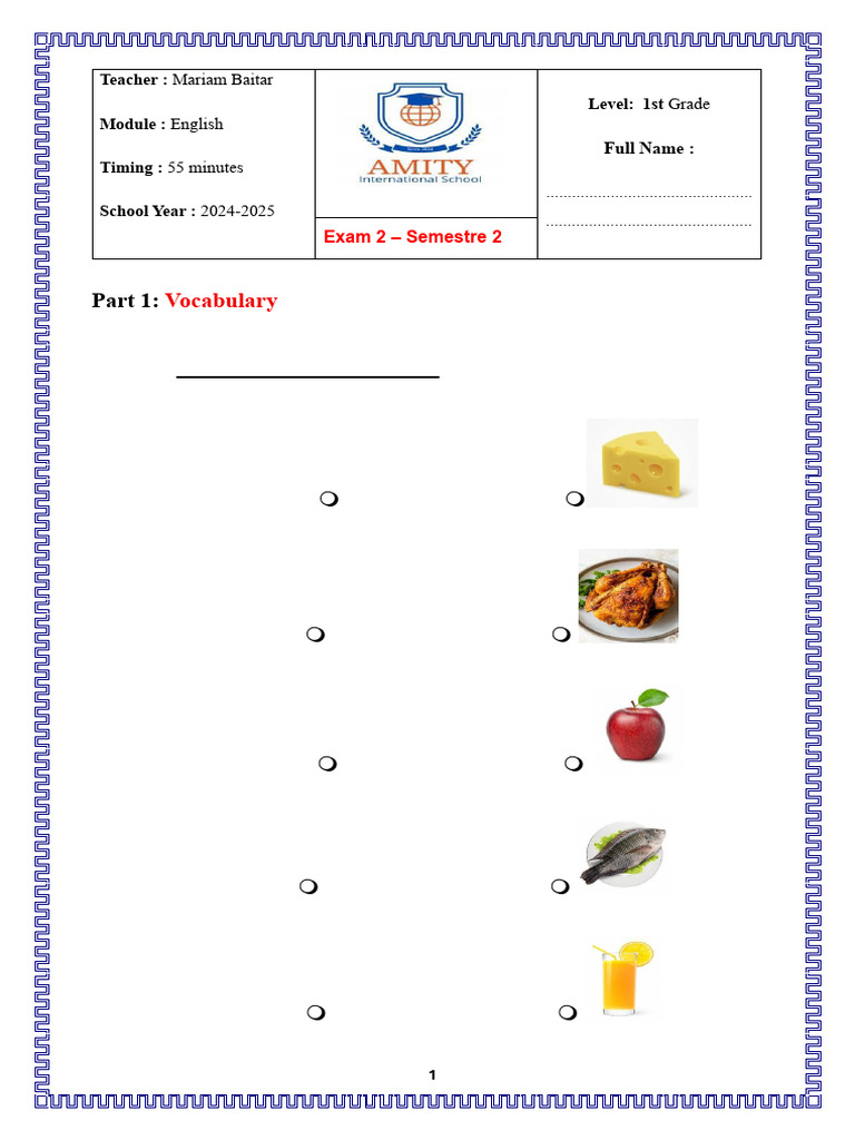 Exam2.S2. 1st Grade | PDF