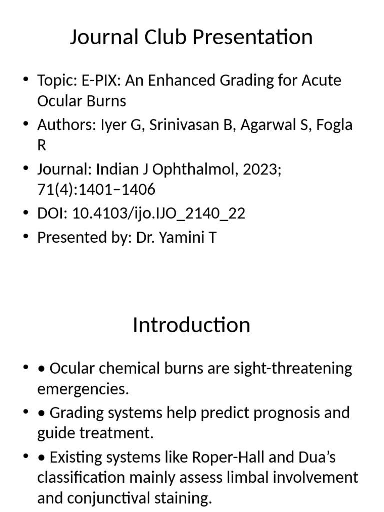 EPIX Journal Presentation Yamini | PDF | Burn | Medicine