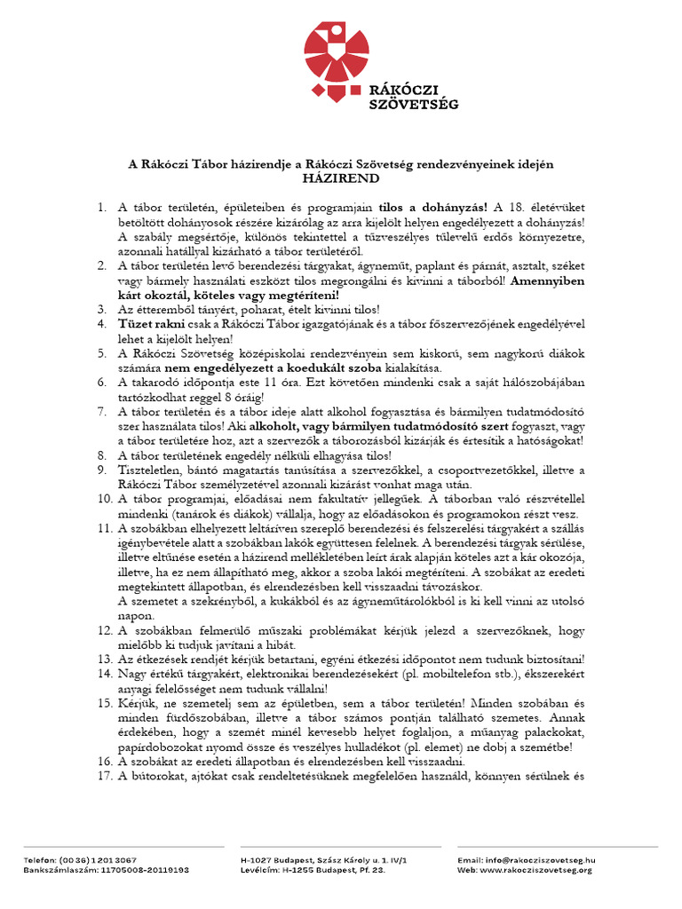 Rakoczi Tabor Hazirend | PDF