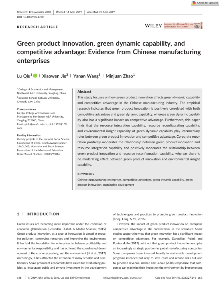 Green Innovation and Competitive Advantage | PDF | Innovation | Reputation