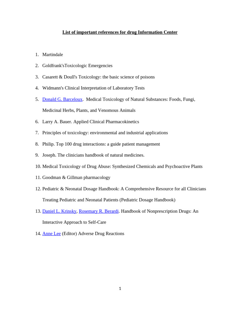 Drug Information References Short List | PDF