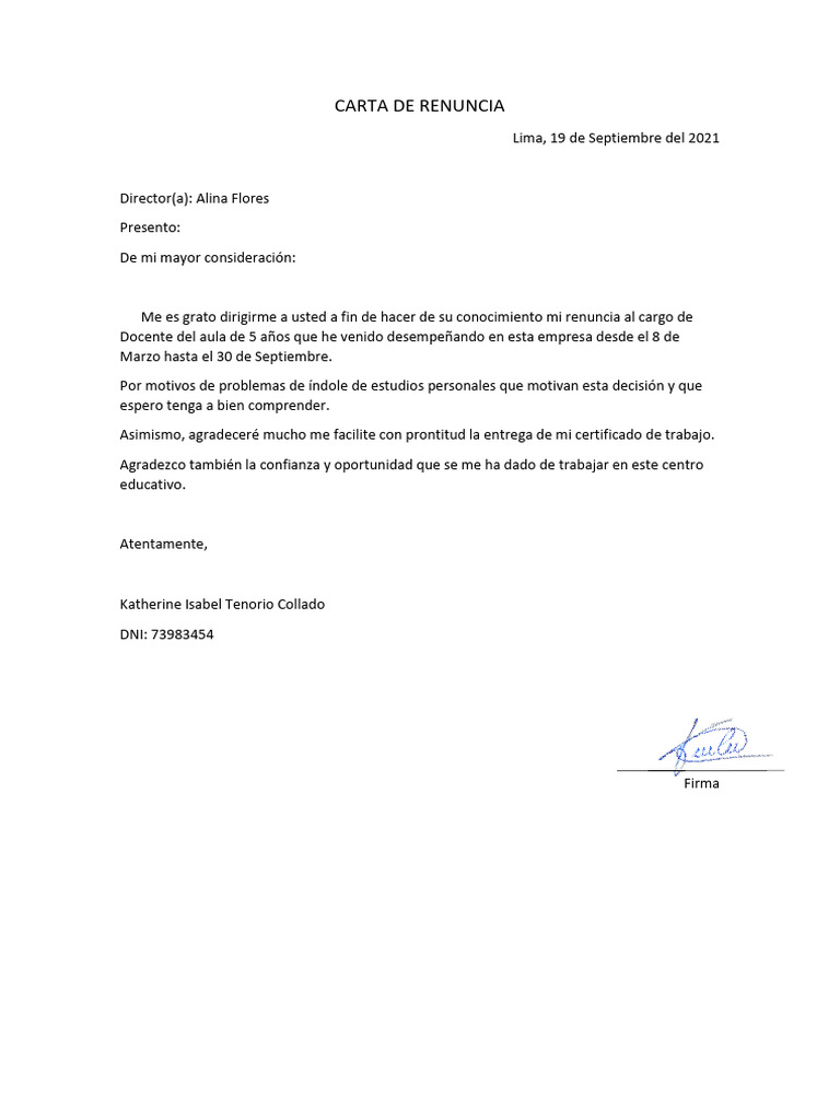 Carta de Renuncia | PDF