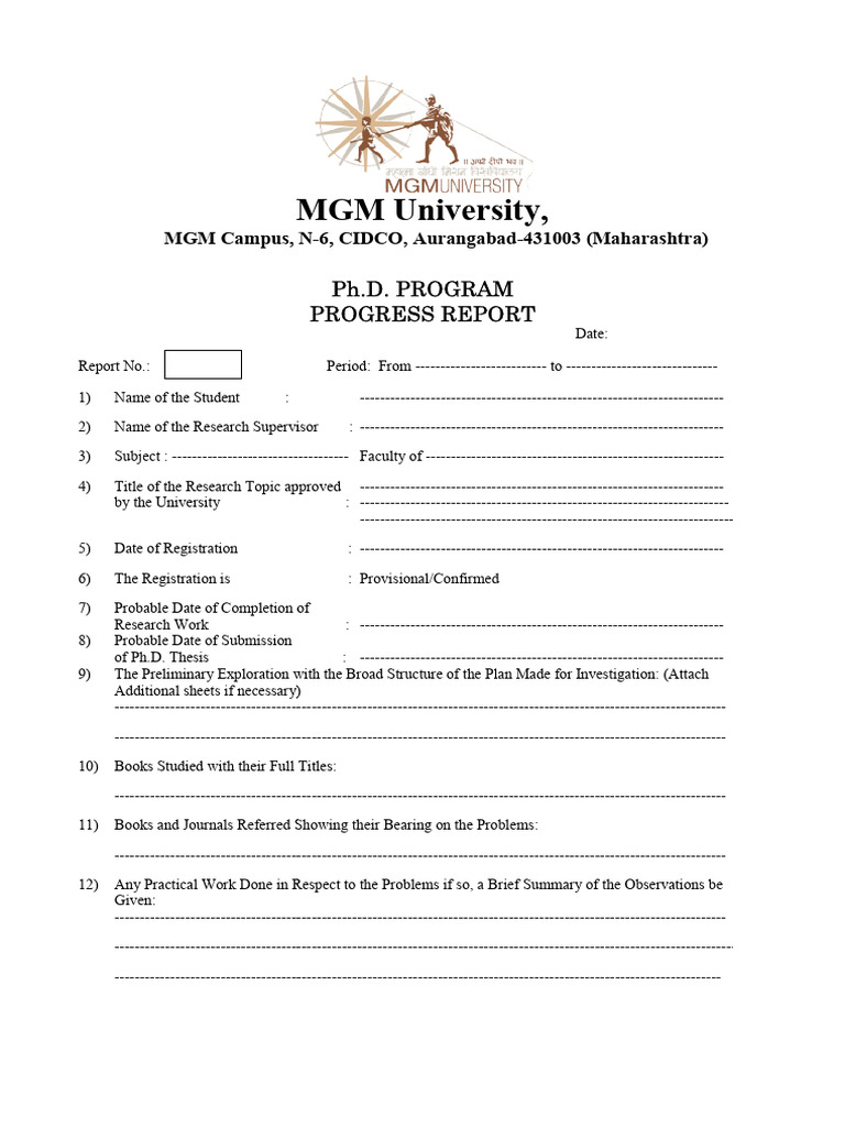 Ph.D. Progress Report Template | PDF | Doctor Of Philosophy | Academia