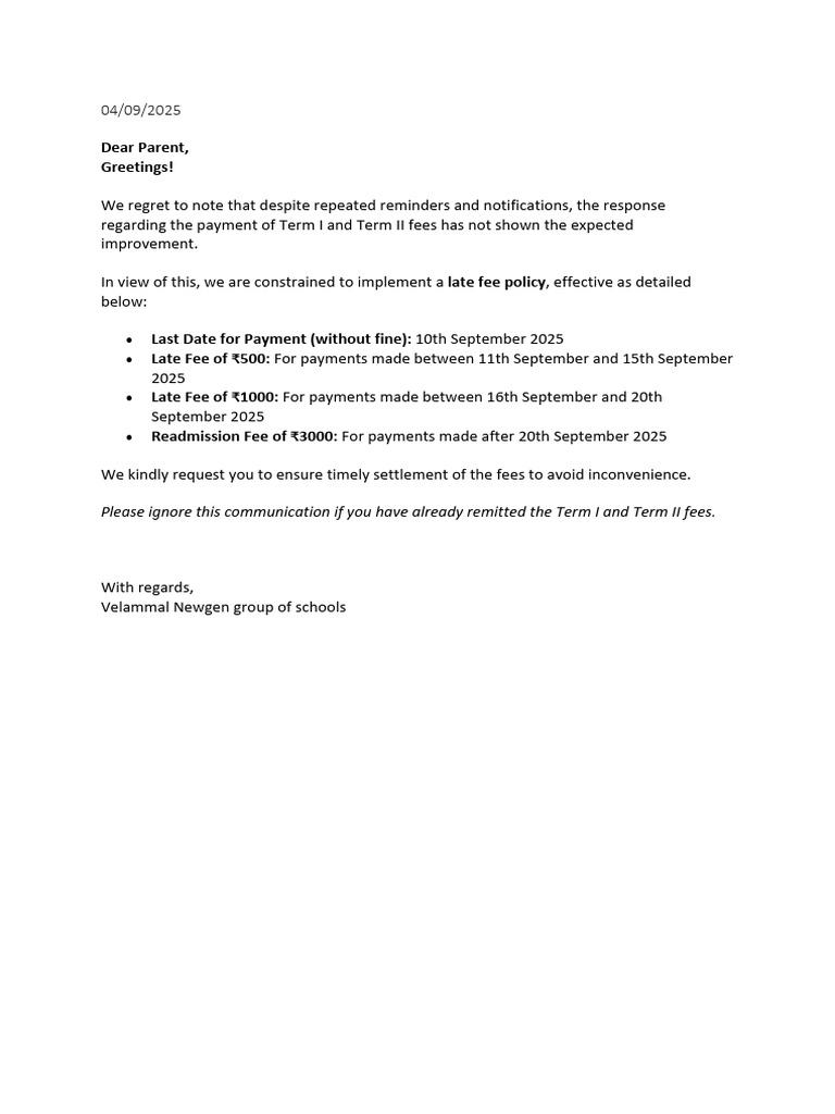 Late Fee Circulars | PDF