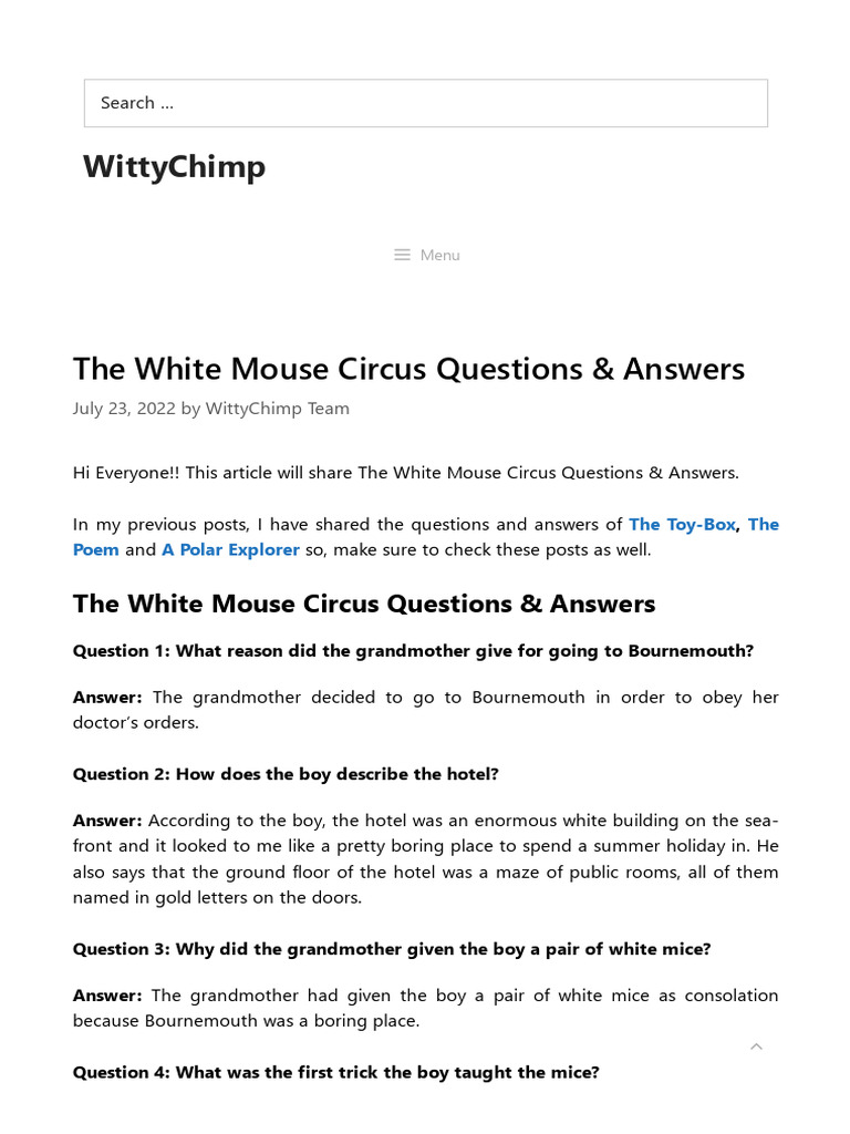 The White Mouse Circus Questions & Answers - WittyChimp | PDF | Mouse