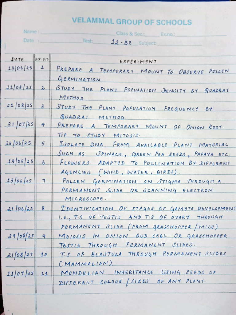 12B2 Biology Bio Record Index | PDF | Branches Of Botany | Biological ...