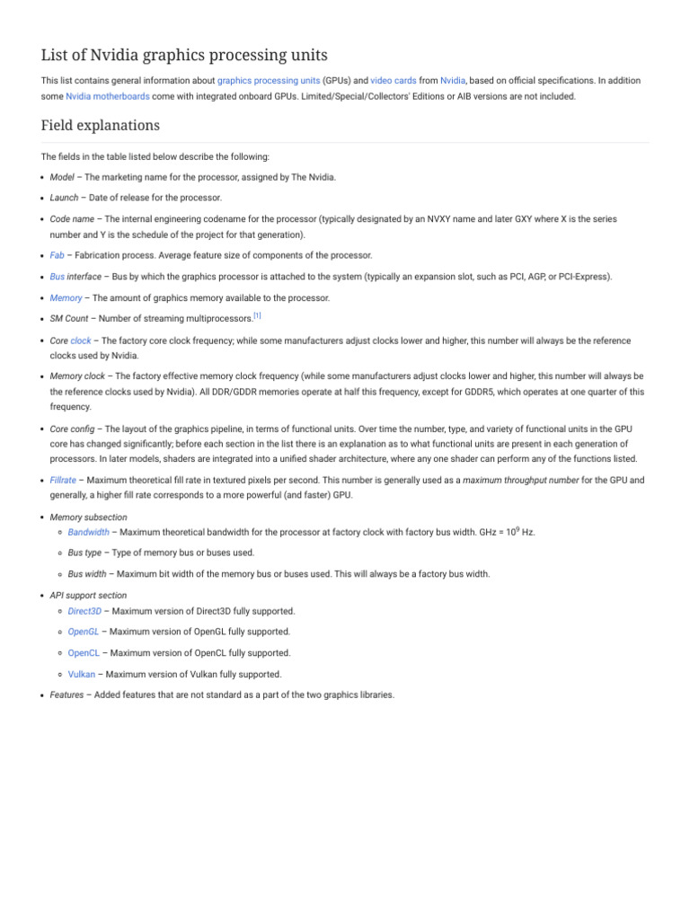 List of Nvidia Graphics Processing Units - Wikipedia | PDF | Graphics Processing Unit | Computing