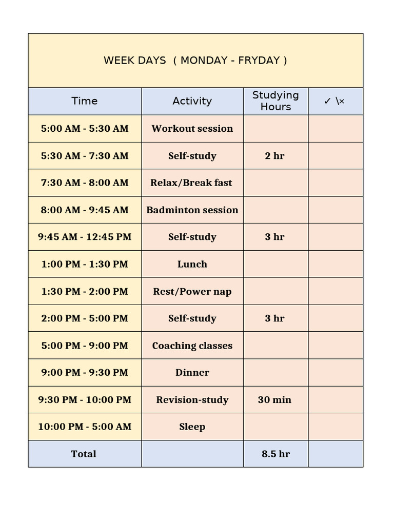 Time Table Class 11 New One 5am | PDF