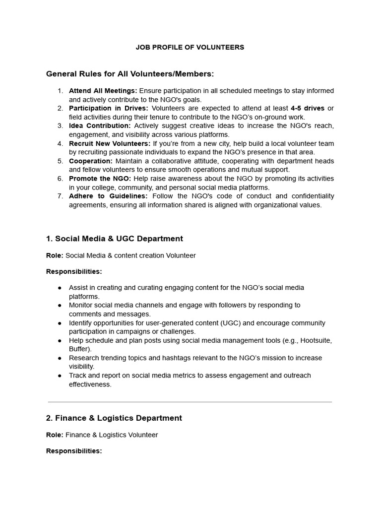 Volunteer Role Descriptions and Guidelines | PDF | Social Media ...