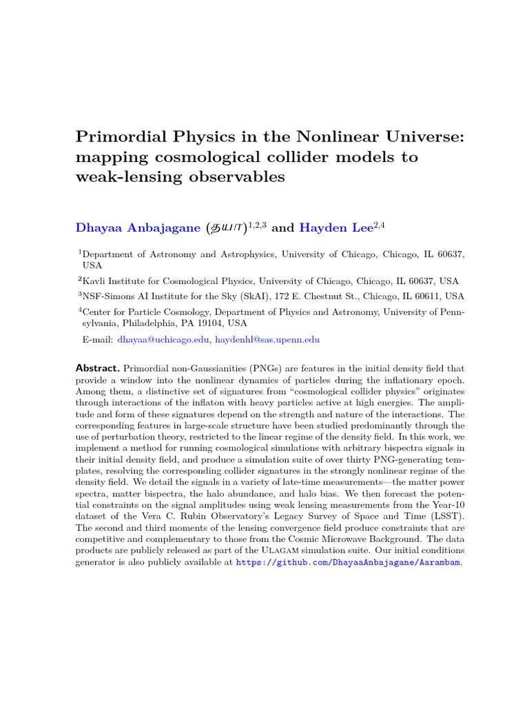 Primordial Physics in The Nonlinear Universe: Mapping Cosmological ...