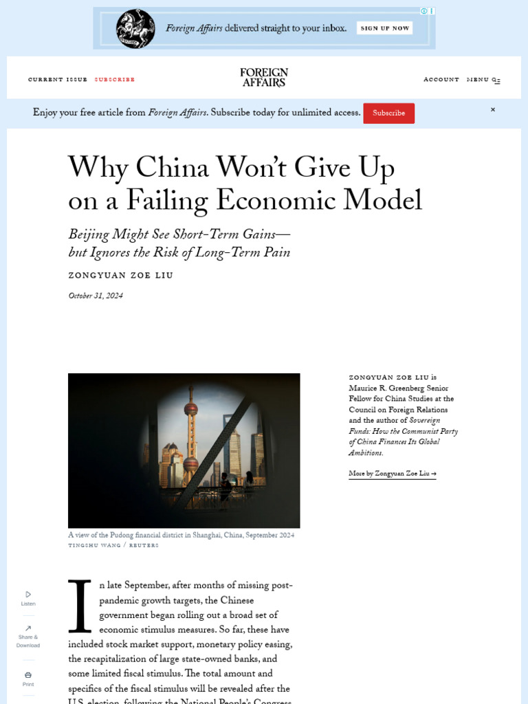 Why China Won't Give Up On A Failing Economic Model - Foreign Affairs ...
