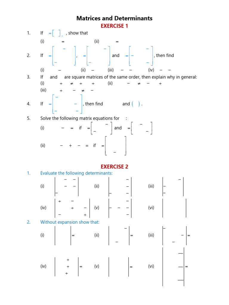 1st Year Mathematics Exercises Questions | PDF | Matrix (Mathematics ...