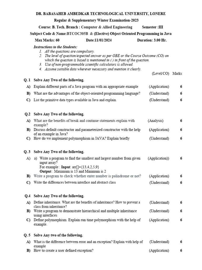 Java Object-Oriented Programming Exam Guide | PDF | Programming ...