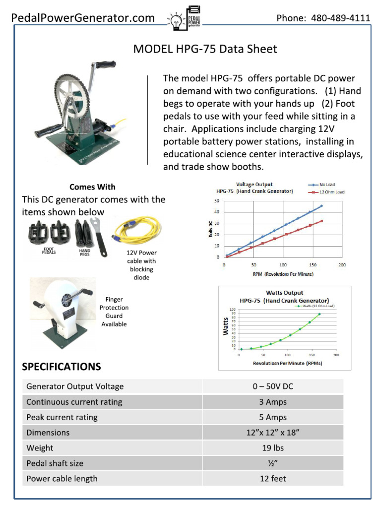 Datasheet HPG 75 DC Permanent Magnet Human Power Generator | PDF