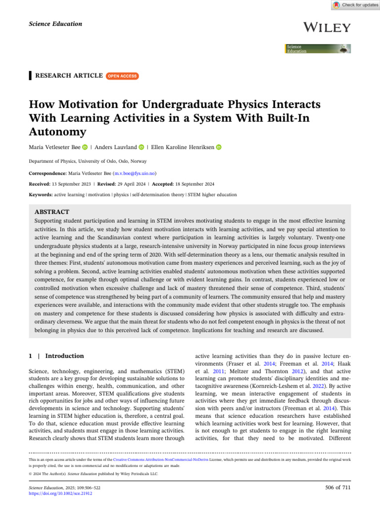 Motivation and Active Learning in Physics | PDF | Motivation | Motivational