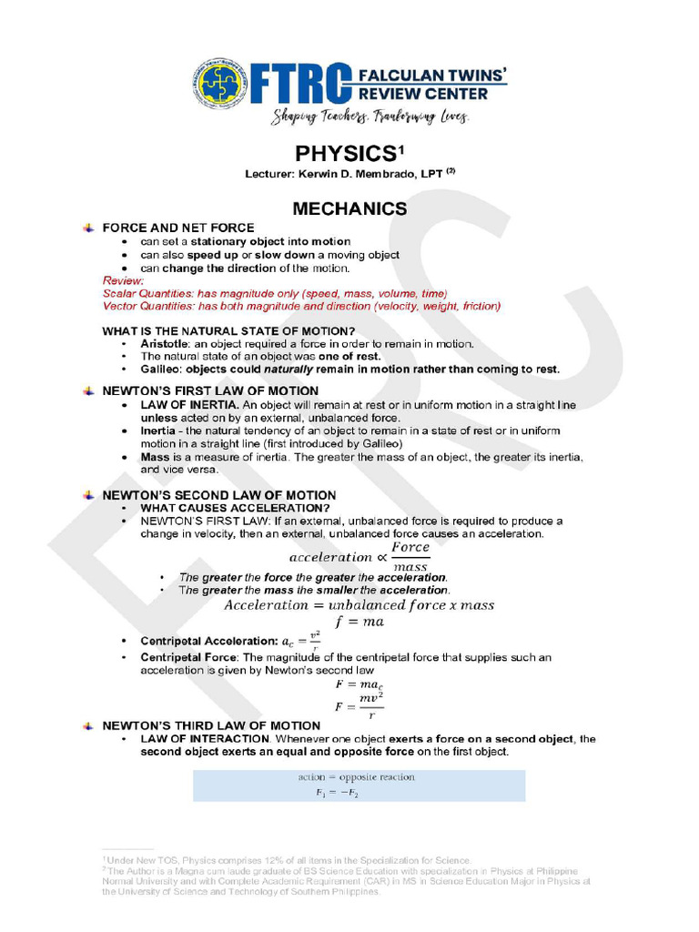 Physics Handout September 2025 Update 14 15 | PDF