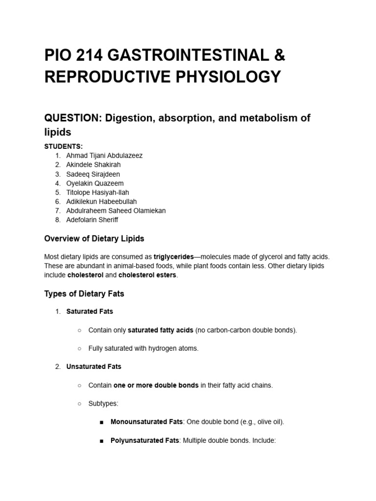 Lipid Digestion and Metabolism Overview | PDF | Fat | Saturated Fat