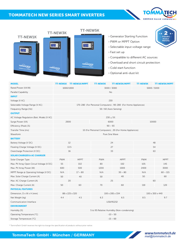 TommaTech Smart Inverters Specifications | PDF | Power Inverter ...