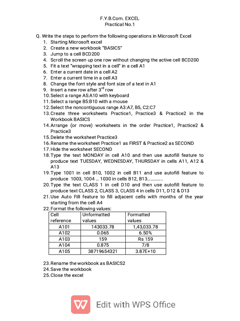 EXcel Pract-1 | PDF