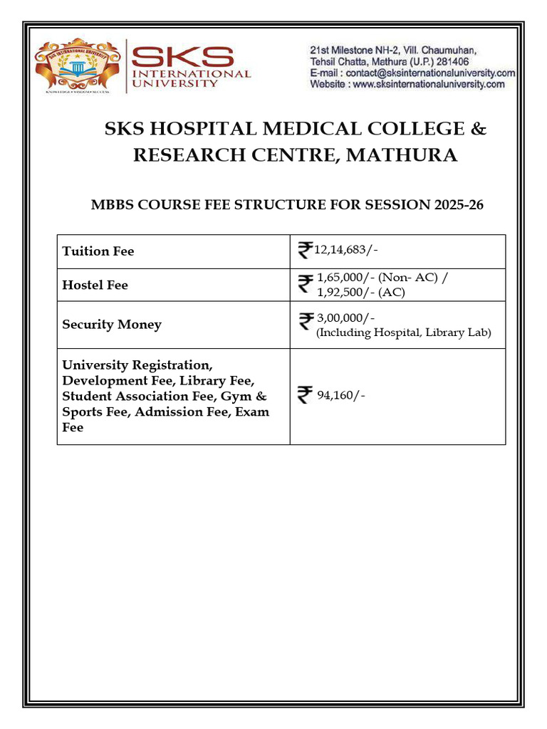 Medical College Fee Structure 2025 26 | PDF