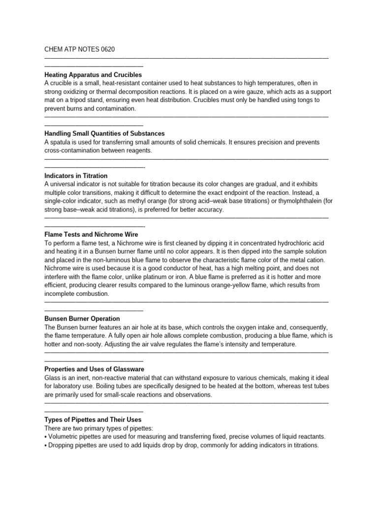 Chem Atp Notes 0620 (Not Mine!) | PDF | Titration | Chemistry