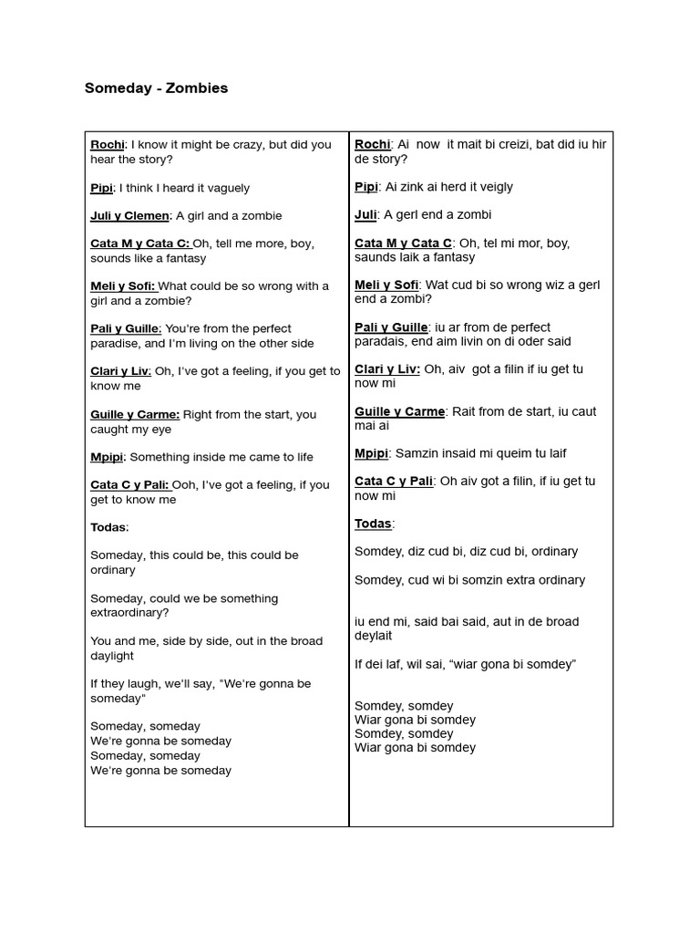 Someday Lyrics from Zombies Musical | PDF