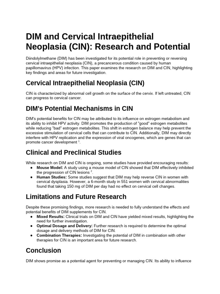 DIM and Cervical Intraepithelial Neoplasia (CIN) - Research and ...