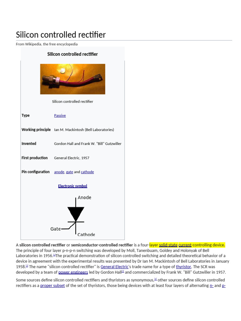Understanding Silicon Controlled Rectifiers | PDF | Electrical ...