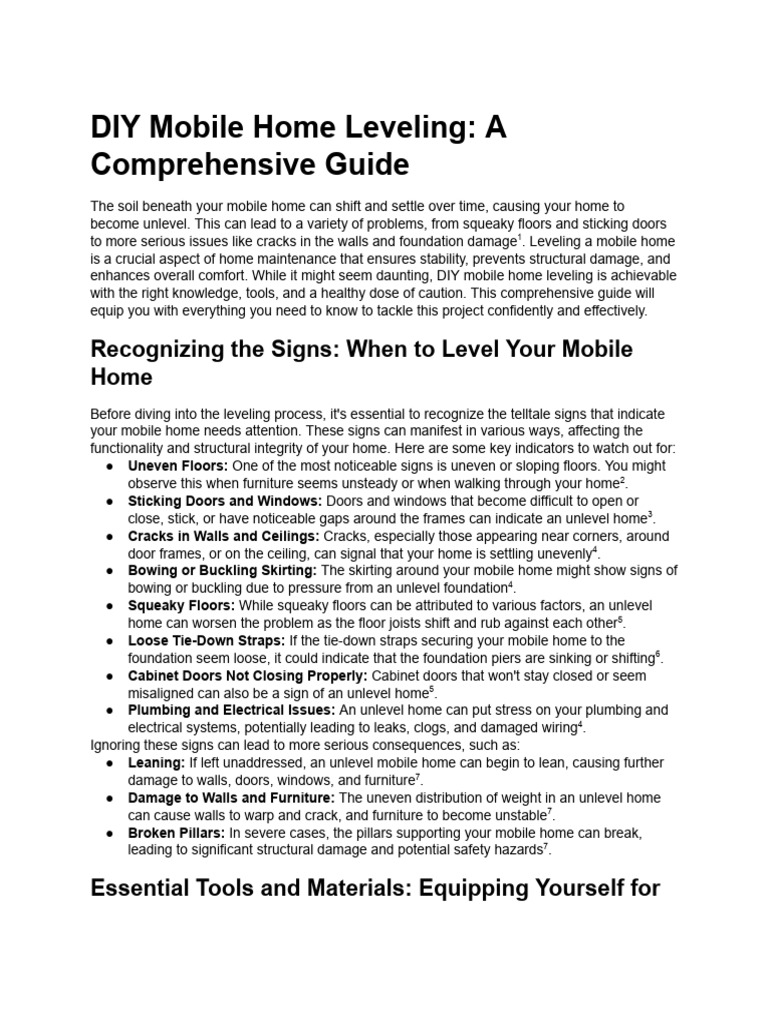 DIY Mobile Home Leveling Guide | PDF