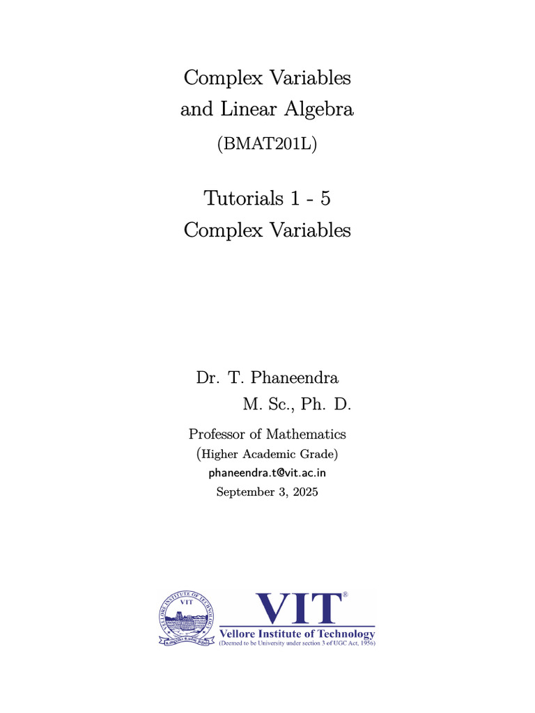 Complex Variables and Linear Algebra Exercises | PDF | Mathematical ...