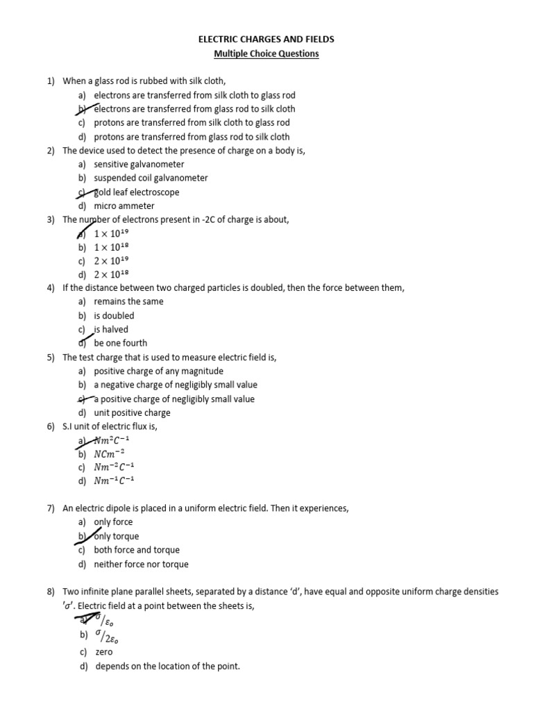 Electric Charges and Fields - Mcqs | PDF | Electric Charge | Electric Field
