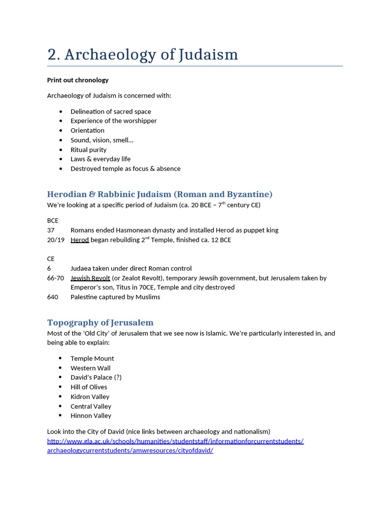 Archaeology of Judaism Notes | PDF | Second Temple | Temple Mount