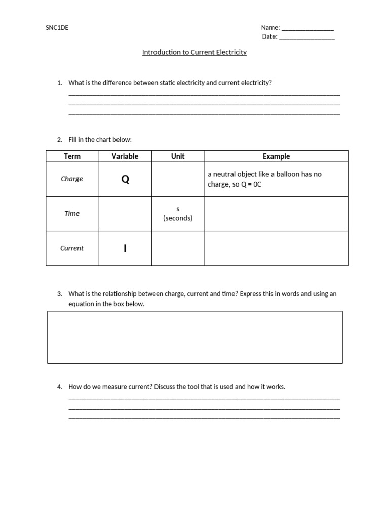 05 Introduction To Current Electricity Student Notes | PDF | Electric ...