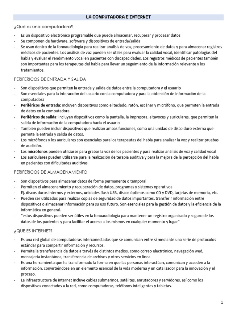 Resumen Informatica 1, 2 y 3 | PDF | Periférico | Red de computadoras