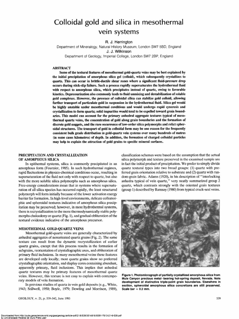 Colloidal Gold and Silica in Mesothermal Vein Systems | PDF | Colloid ...