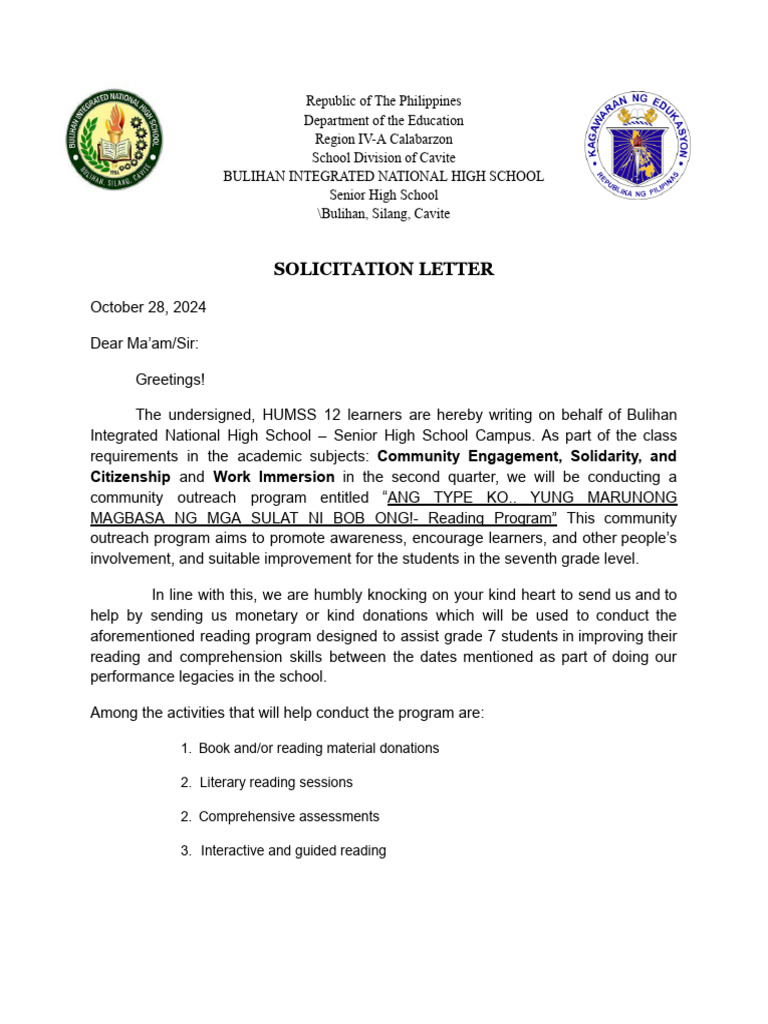 Solicitation Letter-Inside | PDF | Learning | Pedagogy