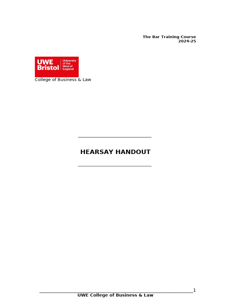 Ev SGS5 Hearsay Handout 2024-25 COMPLETE | PDF | Hearsay | Witness